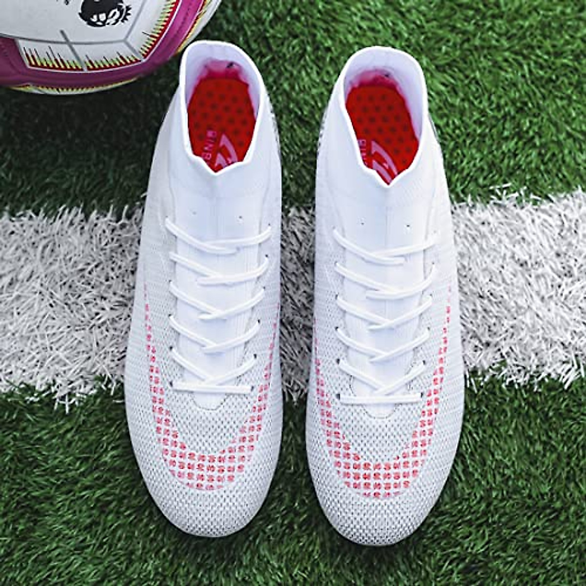 FGCVX Men's Soccer Cleats Athletic Soccer Boots Sneaker Turf Football Shoes Firm Ground White