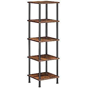 HOOBRO 5-Tier Corner Shelf Stand, Corner Square Rack Display Shelf, Tall Storage Rack Plant Stand, Corner Bookcase for Small Spaces, Living Room, Home Office, Kitchen, Rustic Brown and Black BF50CJ01