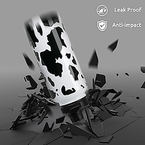 OINSOES 32oz Cow Print Insulated Sports Water Bottle - Leakproof and BPA Free Stainless Steel Thermos with Straw & Spout Lids for Hot & Cold Drinks - Double Walled Vacuum Cup Jug - Perfect Gifts