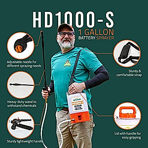 PetraTools Battery Powered Sprayer, Electric Sprayers in Lawn and Garden with Easy-to-Carry Strap, Weed Sprayer, Electric Sprayer & Yard Sprayer with Ultra Long-Lasting Battery Life, 1 Gallon HD1000-S