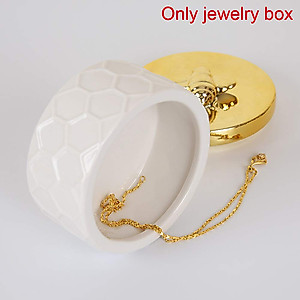 iayokocc Ceramics Jewelry Box with Golden Bee Lid - Small Jewelry Trinket Storage Tank Container,Gift for Girls Women,Round Jewellery Storage Organiser Case Bowl Trinket Pot(Size:S)