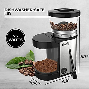 Kaffe Burr Coffee Grinder Electric w/Adjustable Settings for Precision Coffee Bean Grinding (5.5oz Capacity) Cleaning Brush Included. (Powerful Motor) Stainless Steel