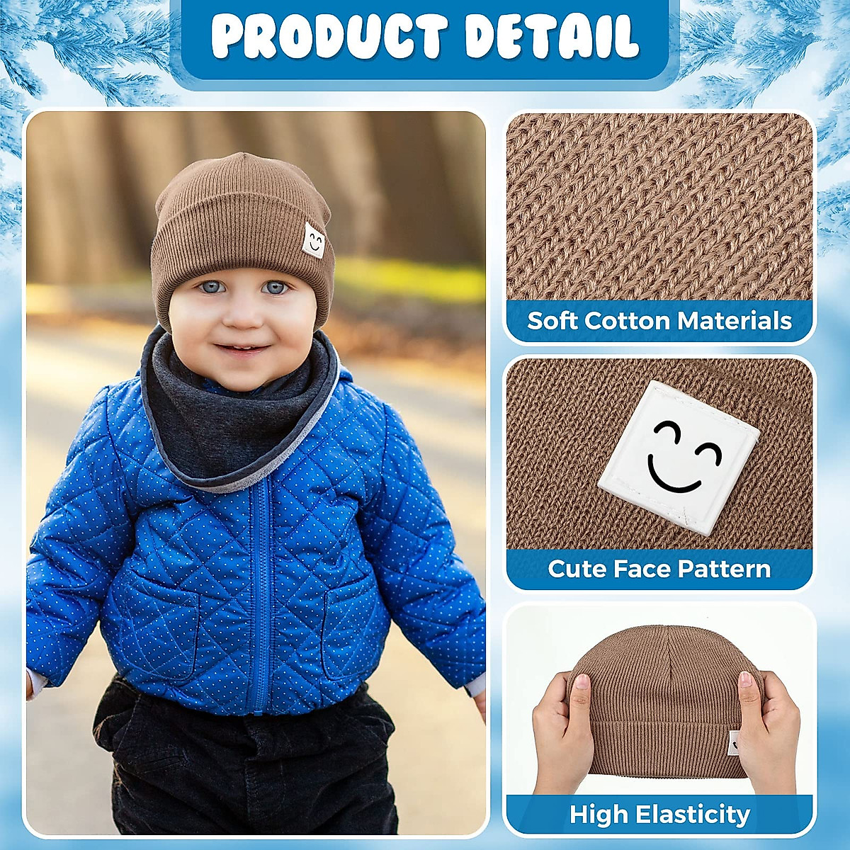 Coume 3 Pcs Baby Beanie Knitted Hats Toddler Kids Beanie Caps Soft Warm Baby Knit Winter Hat Smile Face Knitted Baby Beanie (Coffee, Gray, Black)
