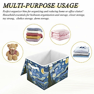 WELLDAY Van Gogh The Starry Night Art Storage Baskets Foldable Cube Storage Bin with Lids and Handle, 16.5x12.6x11.8 In Storage Boxes for Toys, Shelves, Closet, Bedroom, Nursery