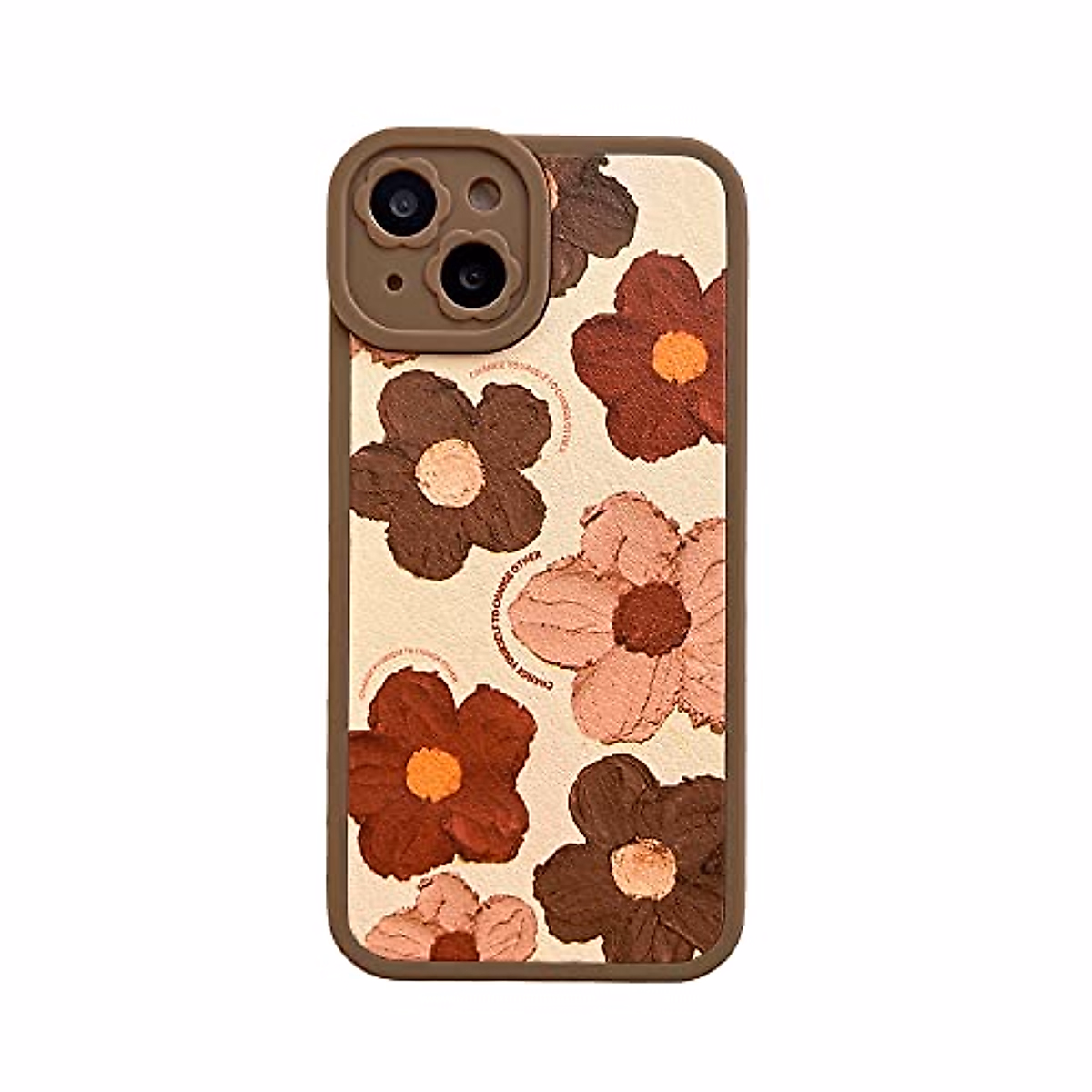 Cute Side Frame Flower Design Phone Case for Apple iPhone 14 Cover Fashion Silicone Protective Cases for Women Girls Compatible with iPhone 14 - Brown