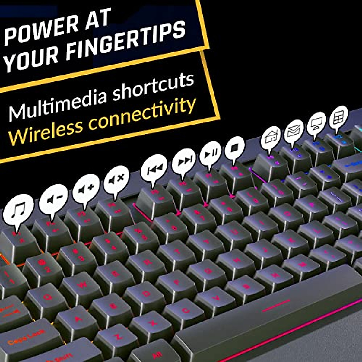 KLIM Rival Wireless Gaming Keyboard RGB US Layout - New 2023 - Slim Durable Ergonomic Quiet Silent Soft Sound Keys 25 Anti-Ghosting - RGB Backlit Wireless Keyboard Gaming for Laptop PC/Mac
