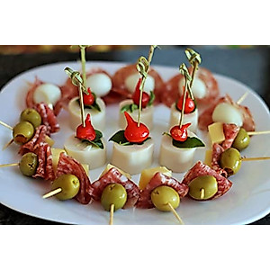 Gmark Bamboo Cocktail Picks 4.5" 300 ct - Bamboo Knot Skewers, Looped Knot Twisted Ends Perfect for Cocktail Party, Barbeque, Club Sandwiches - Pack in Box GM1114