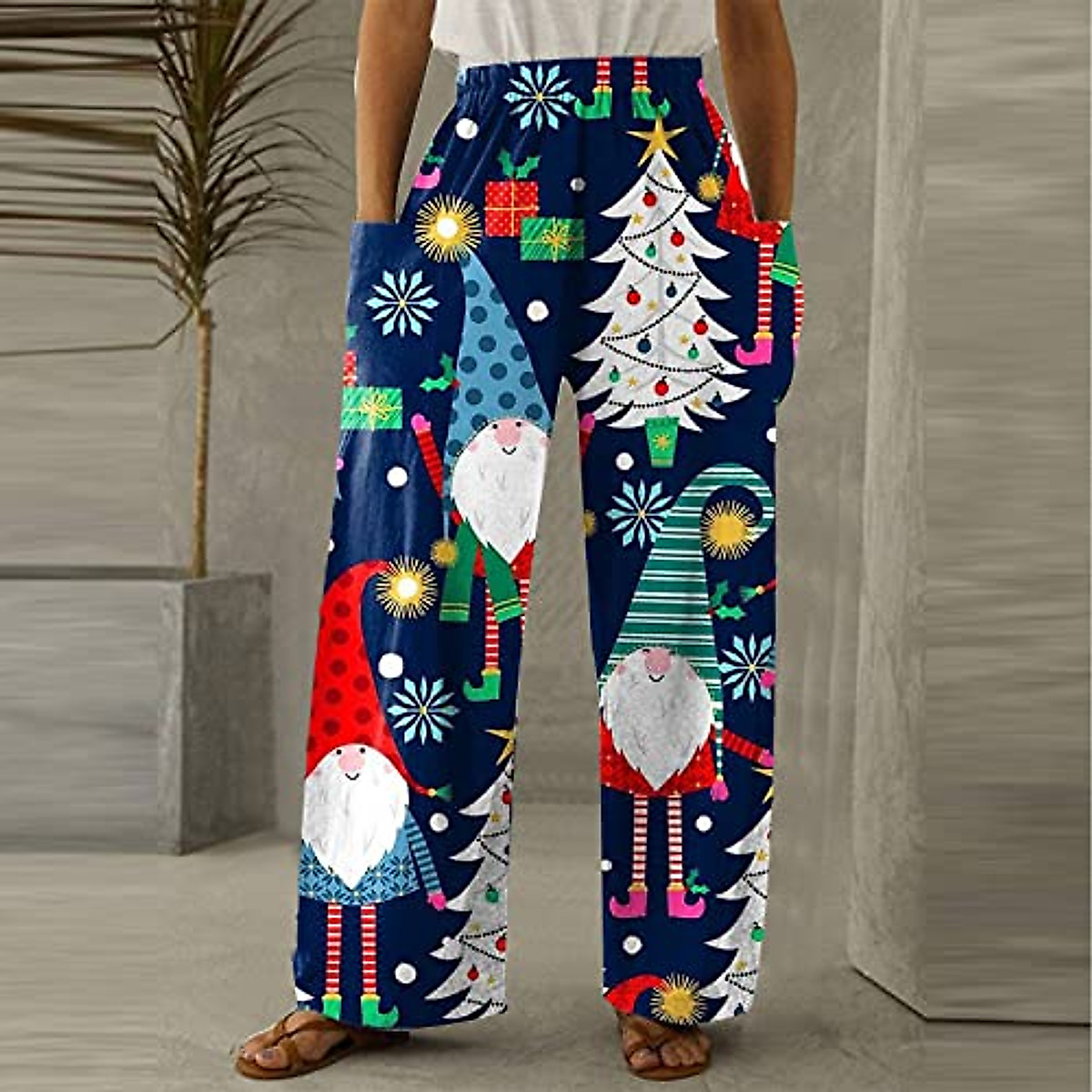 Christmas Graphic Print High Waisted Sweatpants for Women Snowman Print Wide Leg Workout Active Joggers Casual Plus Size Lounge Bottoms with Pockets Z2-Blue XL