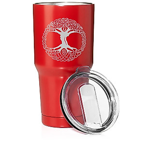 Smooth Body Tumbler Stainless Steel Vacuum Insulated Travel Mug Cup Gift Celtic Tree Of Life Irish (30 oz, Red)