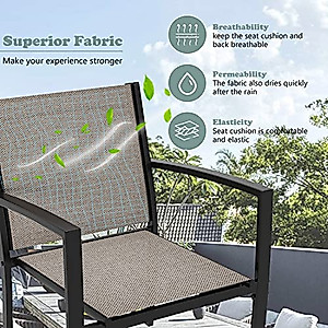Greesum GS-LCT4PCSBG 4 Pieces Patio Furniture Set Outdoor Conversation Textilene Fabric Chairs for Lawn, Garden, Balcony, Poolside with A Glass Coffee Table, Beige