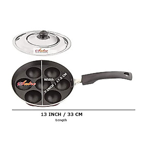 Satre Online And Marketing Non Stick Heavy Small Appam Pan with 7 Cavity,Appam Maker,7 Pits Appam Maker,Egg Pan Maker, Color Black & Silver