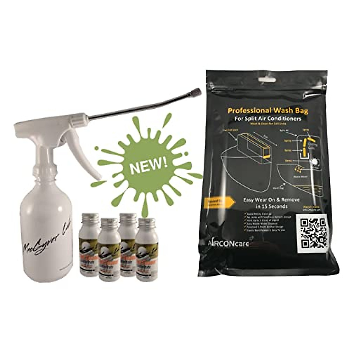 AIRCONcare Organic Air Conditioner Cleaning Kit Concentrate 4 x Standard Wash/Air Conditioner Cleaner for Split Ductless