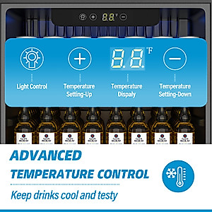 Erivess Compact Beverage Refrigerator,70 Can/1.6 Cubic Feet Fridge with Glass Front Door for Soda, Beer or Wine, Under Counter Drink Dispenser with Adjustable Shelve & Digital Display