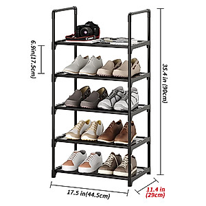 Hockmez 5-Tier Small Shoe Rack,Stackable Shoe Shelf Storage Organizer for Entryway Hallway Closet Bathroom Living Room(Black-5Tier)