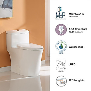 HOROW T0338W Compact One Piece Toilet with Comfort Chair Seat ADA Height 17.3", Elongated Dual Flush 0.8/1.28 GPF and MAP 1000g, Standard White Toilet Bowl