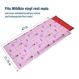 Wildkin Kids Nap Mat Cover for Boys & Girls, Sewn-in Flap Design Rest Mat Cover, Perfect for Preschool and Daycare, Fits Our Vinyl Nap Mat up to 1.5 Inches Including Basic Sleep Mat (Ballerina)