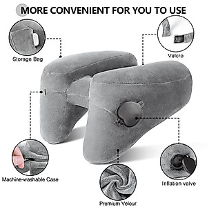 Neck Pillow for Travel Inflatable Airplane Pillow Comfortably Supports Head, Neck and Chin, Inflatable Travel Pillow with Soft Velour Cover and Portable Drawstring Bag (Grey)