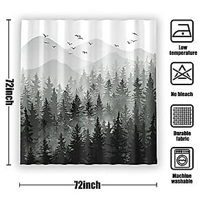 Accnicc Black and White Misty Forest Shower Curtain Bundle with Black Misty Forest Small Bathroom Rugs Mat Non-Slip Bath Rugs