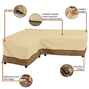 Classic Accessories 55-881-011501-RT Facing, Large Veranda Patio L-Shaped Sectional Sofa Cover, Left, Pebble, Patio Furniture Covers