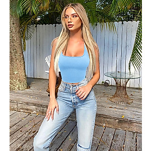 OQQ Women's 3 Piece Tank Tops Ribbed Seamless Workout Exercise Shirts 2025 Summer Basic Camis Black Candyblue White