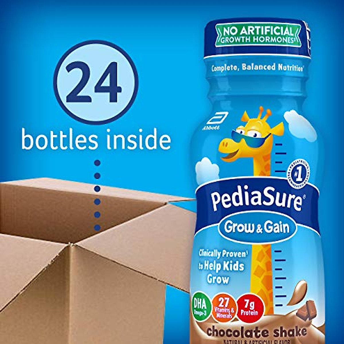 PediaSure Grow & Gain with Immune Support, Kids Protein Shake, 27 Vitamins and Minerals, 7g Protein, Helps Kids Catch Up On Growth, Non-GMO, Gluten-Free, Chocolate, 8 Fl Oz (Pack of 24)