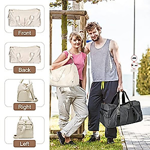 Small Gym Bag for Women and Men, Sports Duffel Bags for Dance and Swimming, Weekender Overnight Bag with Shoes and Wet Clothes Compartment (Beige)