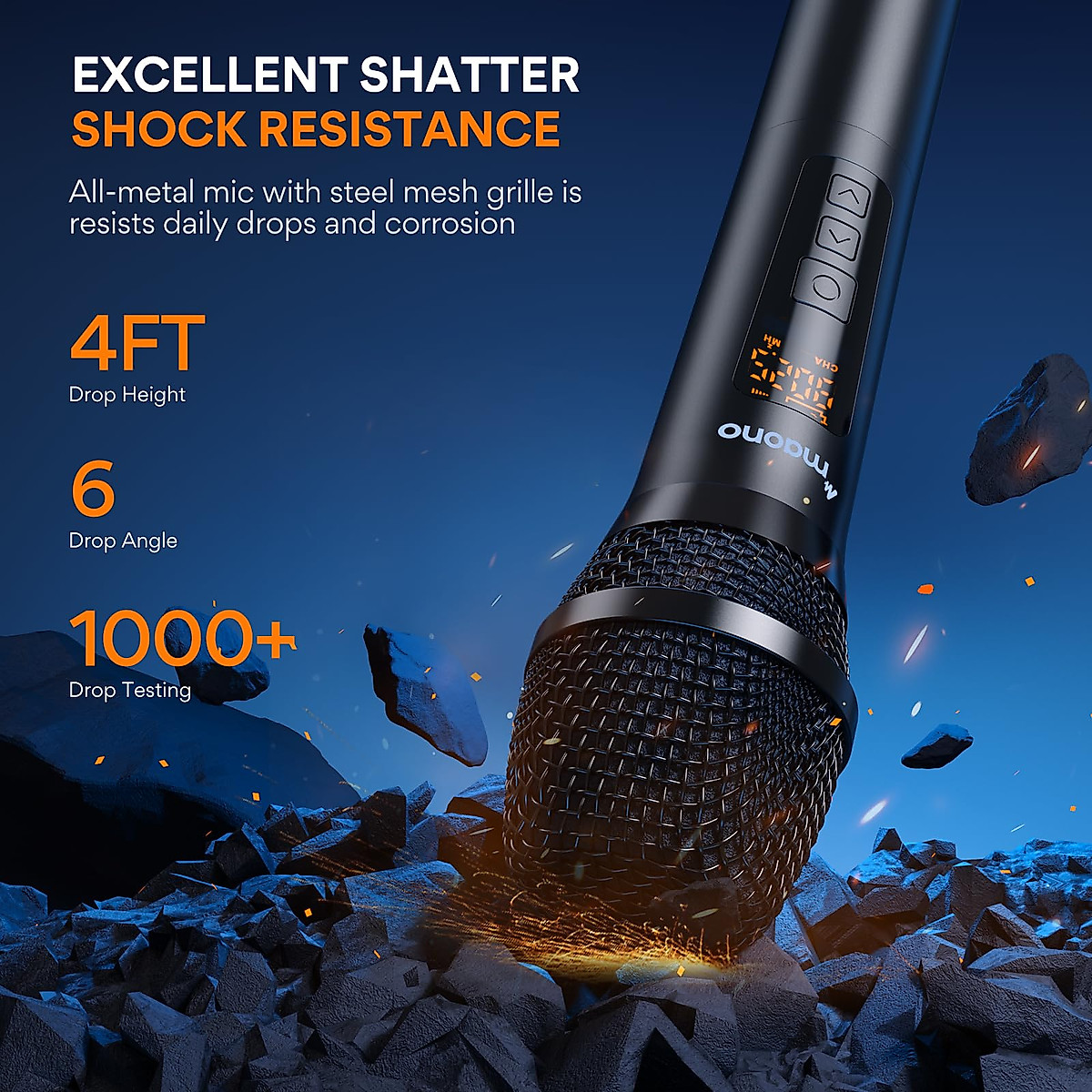 MAONO Wireless Microphone, UHF Handheld Cordless Dynamic Mic, 20 UHF Frequencies Karaoke Mic, Cordless Microphone for Singing, Karaoke, DJ, Singing, Church, Speech, Wedding,262 ft Range (WM760 A1)