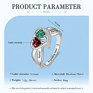 Personalized Promise Rings for Her Love Heart Women Engagement Custom Names Mothers Ring with 2 Simulated Birthstones Jewelry for Women (7)