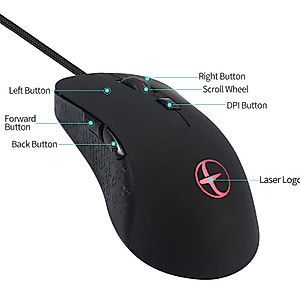 WREWING Wired Gaming Mouse, Ergonomic Programmable USB Warmer Heated Mouse with 6 Buttons 2400 DPI, for Windows Mac PC Games (Black)