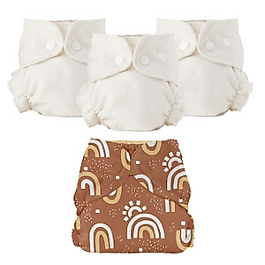 Esembly Cloth Diaper Bundle Set, 3 Organic Absorbent Inners and 1 Waterproof Recycled Diaper Cover, Reusable Washable Diapers with Snap Closure, Size 1 (7-17lbs), Sunshower