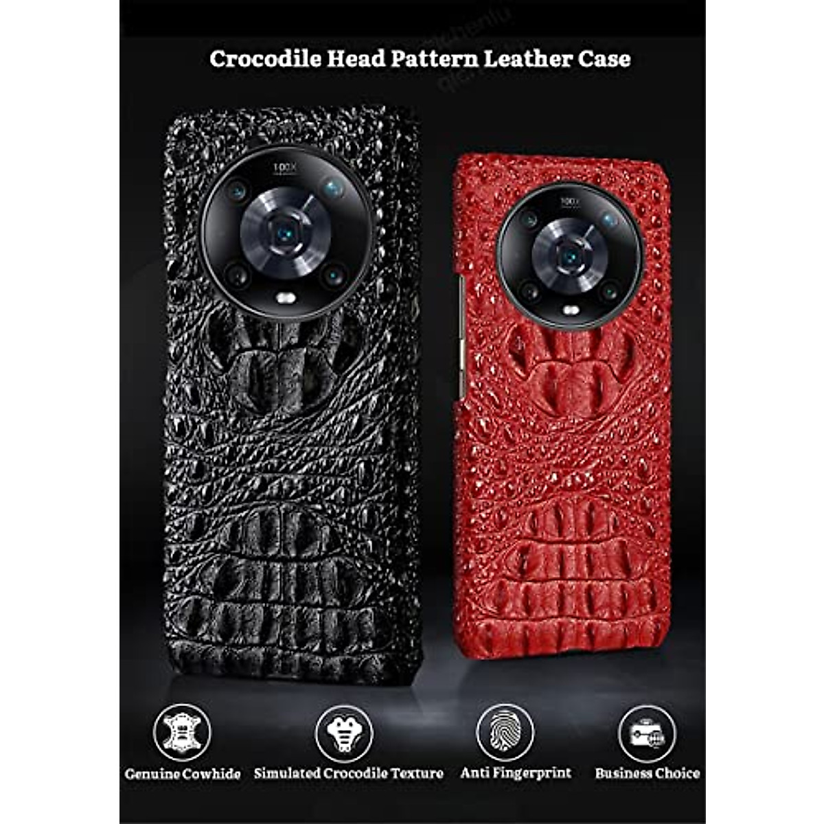 qichenlu 3D Crocodile Head Pattern Saddle Brown Genuine Leather Case Designed for HONOR Magic4 Pro, Business Alligator Texture Real Cowhide Hard Back Cover Shell with Soft Microfiber Lining