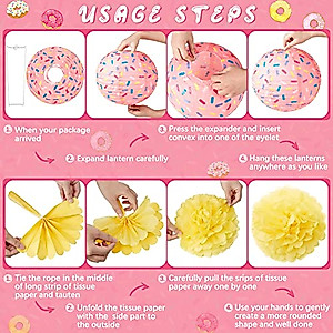 36 Pcs Donut Cupcake Party Hanging Paper Lanterns Donut Cupcake Hanging Swirls Paper Flowers Pom Poms Sprinkle Party Decorations for Kids Girls Birthday Party Baby Shower Sweet Candy Party Supplies