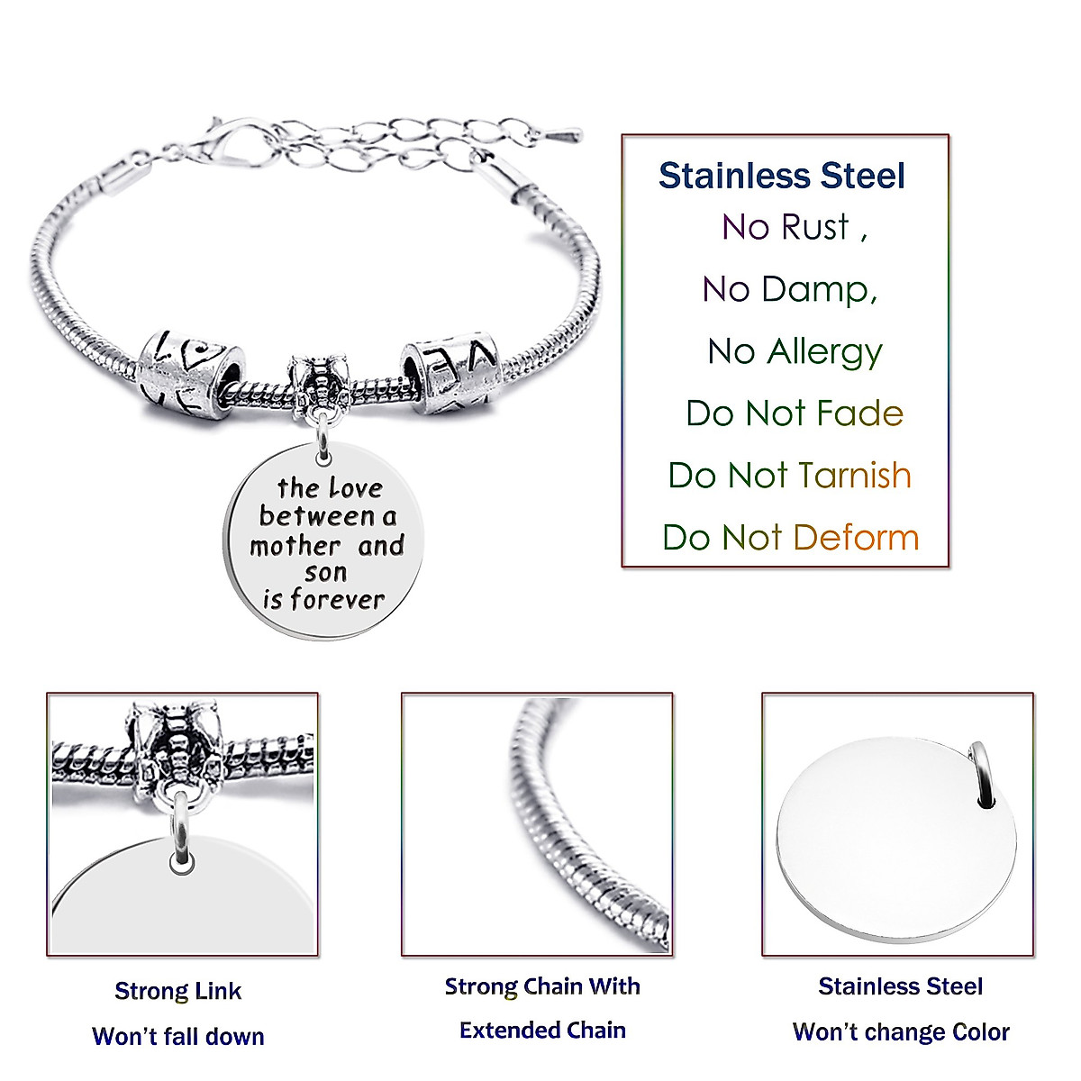 lauhonmin Mother Daughter Mother Son Grandmother Grandson Granddaughter Charm Bracelets Mom Gifts Mother's Day (Mother and Son)