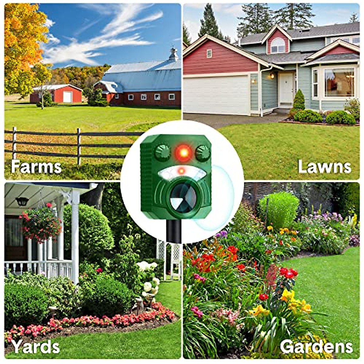 Kittmip 8 Packs Solar Animal Repeller Waterproof Ultrasonic Pest Repellent with Motion Sensor Flashing Light Outdoor Deterrent Devices Garden Yard Farm for Cat Dog Bird Squirrel, Red