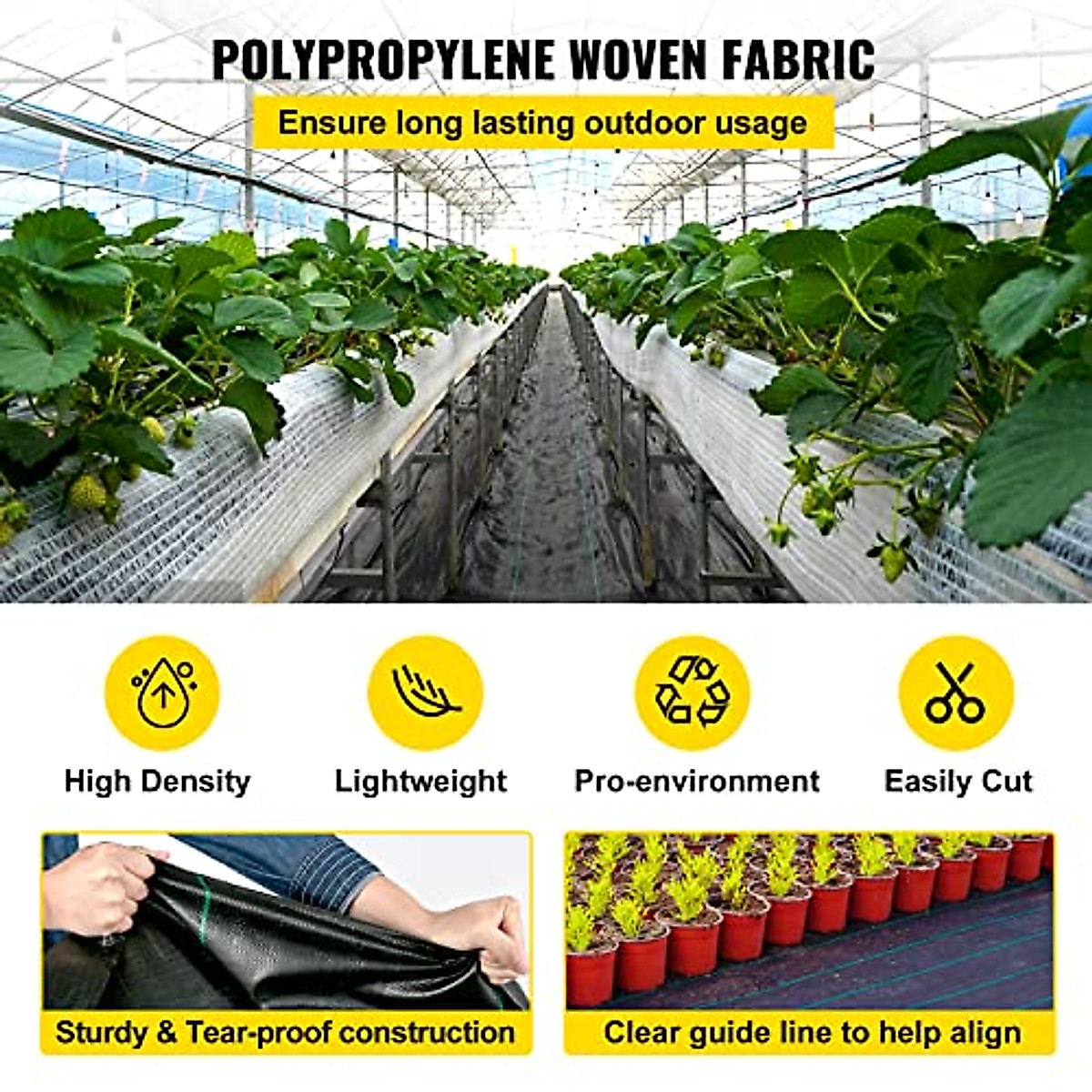 Happybuy 6x300ft Premium Weed Barrier Landscape Fabric Heavy Duty 2.4OZ, Woven Weed Control Fabric, High Permeability Good for Flower Bed, Geotextile Fabric Underlayment, Driveway Fabric Ground Cover