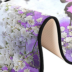 Purple Flowers and Butterflies Kitchen Rugs Non-Slip Soft Doormats Bath Carpet Floor Runner Area Rugs for Home Dining Living Room Bedroom 72" X 24"