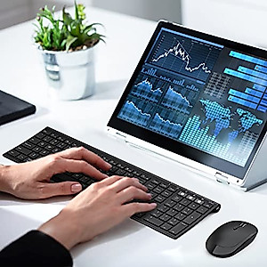 Bluetooth Keyboard Mouse, Multi-Device Wireless Keyboard and Mouse Combo, Ultra Slim, Rechargeable, Dual-Mode(Bluetooth 4.0 + USB), Windows/Mac OS/Android (Black)