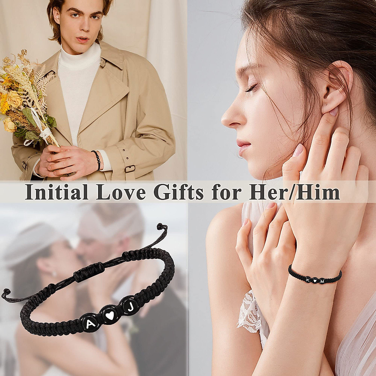 Initial Bracelets for Women Men's Bracelets Gifts for Girlfriend Boyfriend Letter Bracelets I Love You Gifts for Her Him Best Friend Birthday Gift Christmas Jewelry, Metal, no gemstone