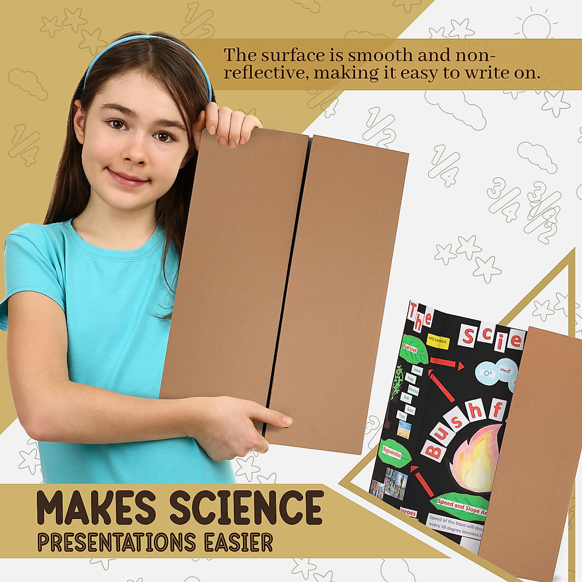 Black Tri-Fold Presentation Board 36" x 48" Corrugated Tabletop Display Exhibition Board Lightweight and Portable with Smooth Surface Great for School Projects and Business presentations - by Emraw