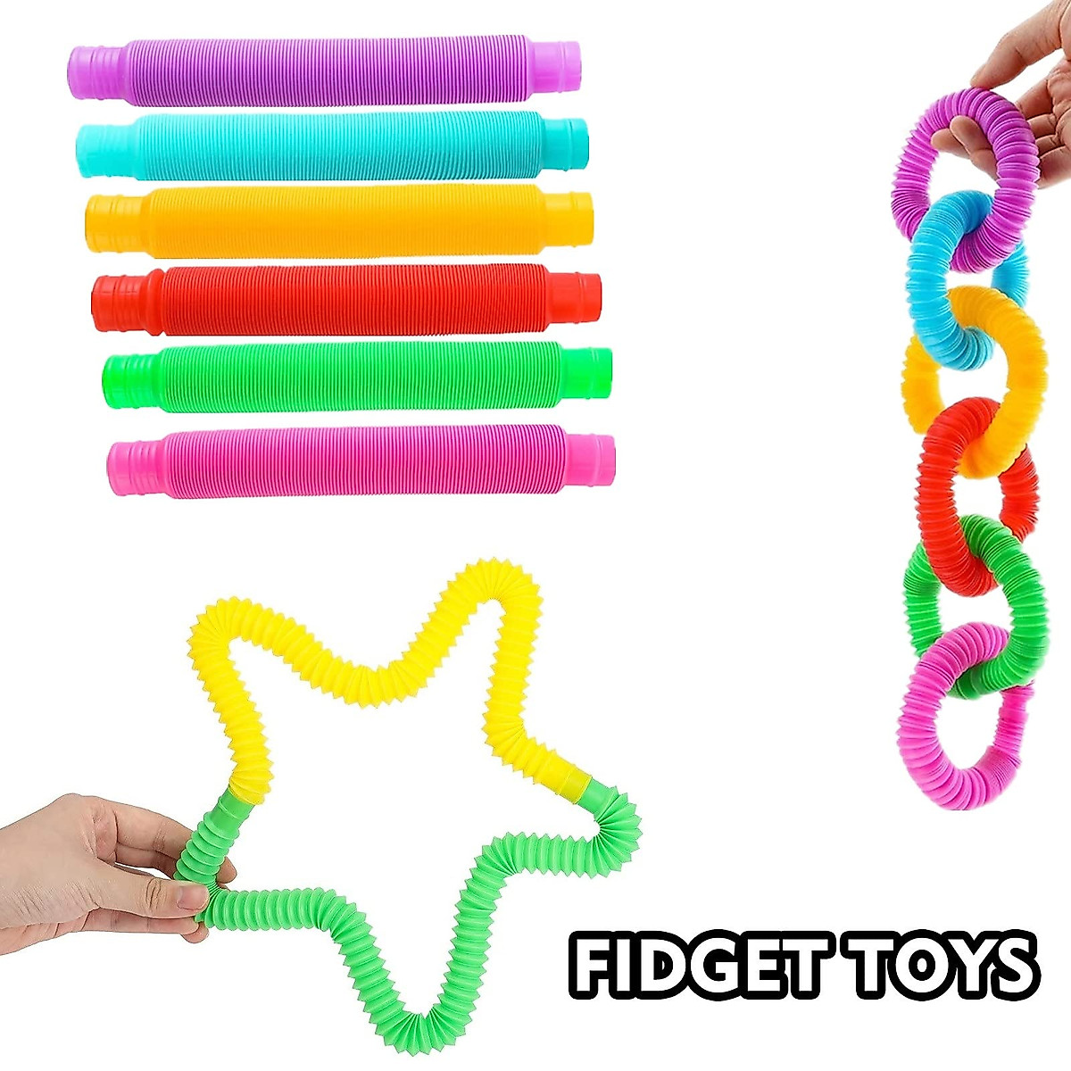 TIBDALA Mini Pop Tubes Fidget Toy, 12 Pack Sensory Stretch Tubes Stress Relief Toys for Kids Funny Christmas Stocking Stuffers Party Favors Novelty Gifts for Boys Girls