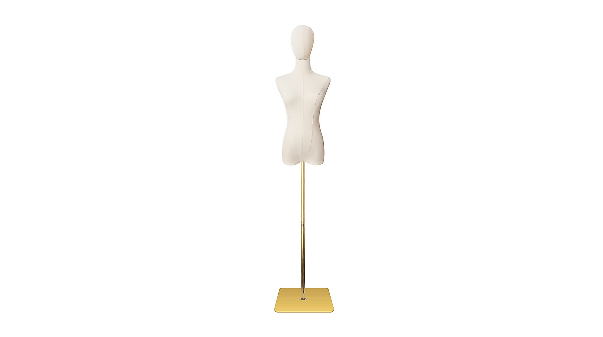 Female Mannequin Torso Dress Form with Gold Stand for Display & Photography