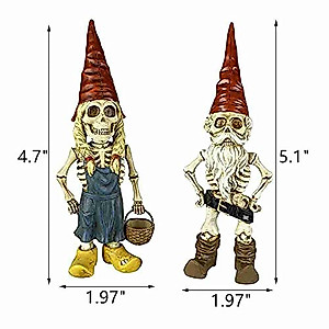 JARPSIRY 2PCS Male and Female Halloween Skeleton Gnome Couple Garden Gnomes Statue Zombie Gnome Sculptures Resin Dwarf Figurines for Indoor Home Ornaments Outdoor Patio Yard Lawn Porch Decor