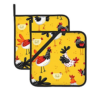 Pot Holders Set of 2 Chicken Kitchen Heat Resistant Square Coaster Pot Holders and Oven Mitts Sets for Cooking ,Baking ,BBQ, Baking