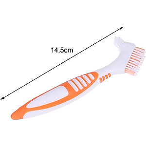 Jowxsx Premium Denture Cleaning Brush Set with Multi-Layered Bristles & Ergonomic Rubber Handle, Portable Denture Double Sided Brush for False Teeth Cleaning Brush Multiple Layers of bristles Orange