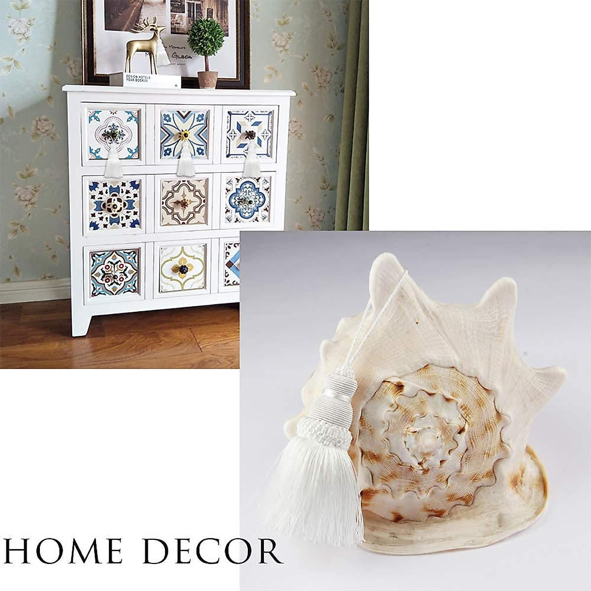 BEL AVENIR Mix Blue Tassels Key Tassel with Loops Handmade Craft Charms DIY Accessories Elegant Soft Making Curtain Home Decoration (Mix Blue, 2 pcs)