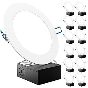 Sunco 12 Pack 6 Inch Ultra Thin LED Recessed Ceiling Lights, 6000K Daylight Deluxe, Dimmable, 14W, Wafer Thin, Canless with Junction Box