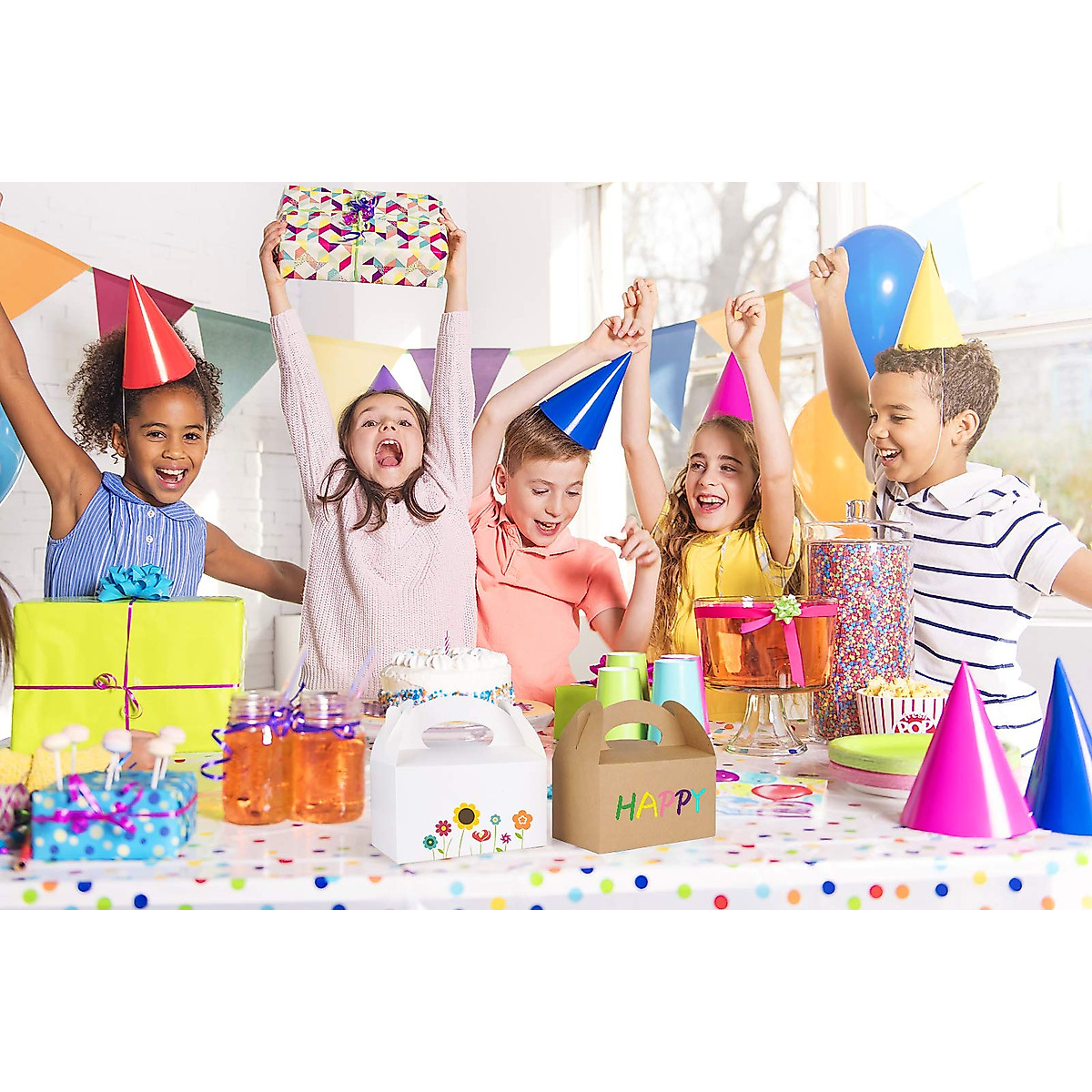 Eupako 48 Pack Treat Boxes White Goodies Favor Boxes Small Gable Gift Boxes for Wedding, Birthday Party with Twine and Tag 6.2 x 3.5 x 3.5 Inches