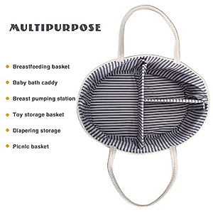 MBJERRY Baby Rope Diaper Caddy Organizer - Nursery Storage Bin Canvas Portable Diaper Storage Basket with Removable Inserts for Changing Table &Car, Newborn Baby Shower Basket