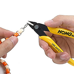 HongWay 5pcs Micro Flush Cutters, Wire Cutter with Internal Spring, Diagonal Cutters for Electronics, Heating Wire, Model Sprue, Soft Copper Wire Snips, 5 inches, Yellow