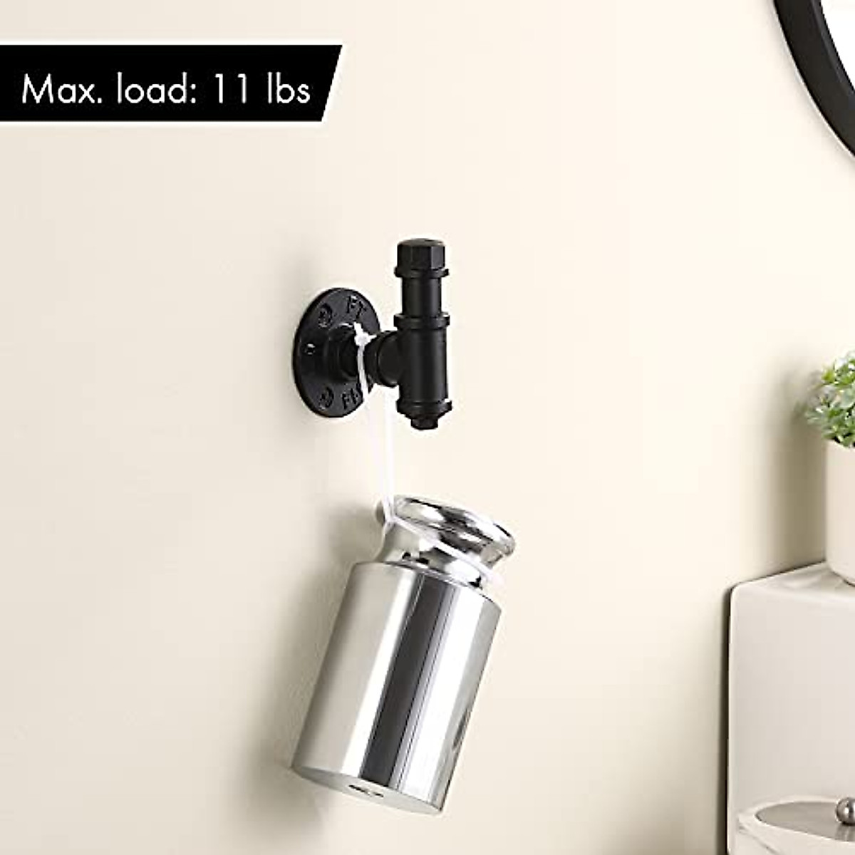 KES Industrial Pipe Black Towel Hook, Bathroom Coat Hook Wall Mounted, Robe Hook Heavy Duty for Hanging Coat Iron 4 Pack, BRH500-BK-P4